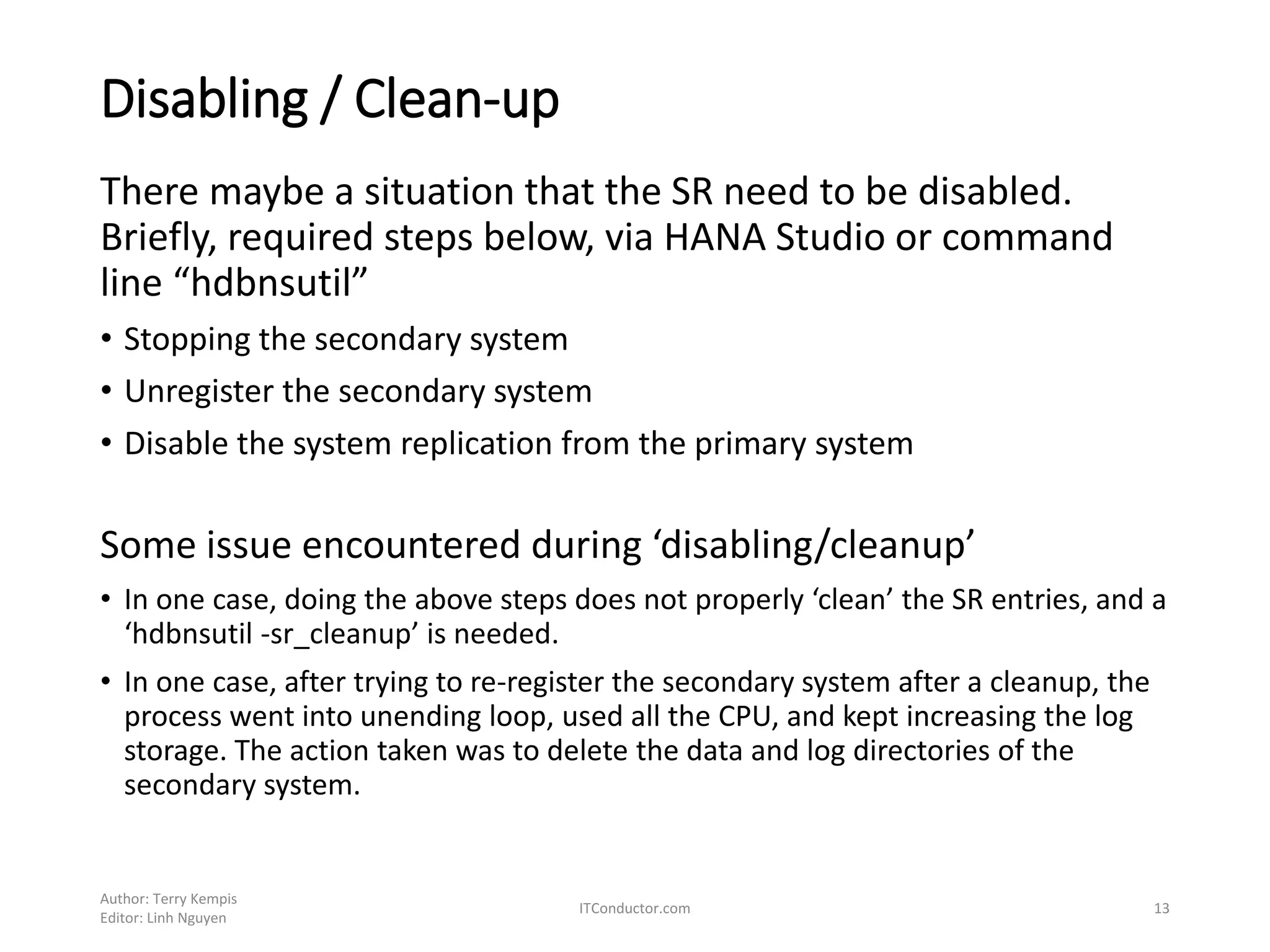 SAP HANA System Replication - Setup, Operations and HANA Monitoring | PDF