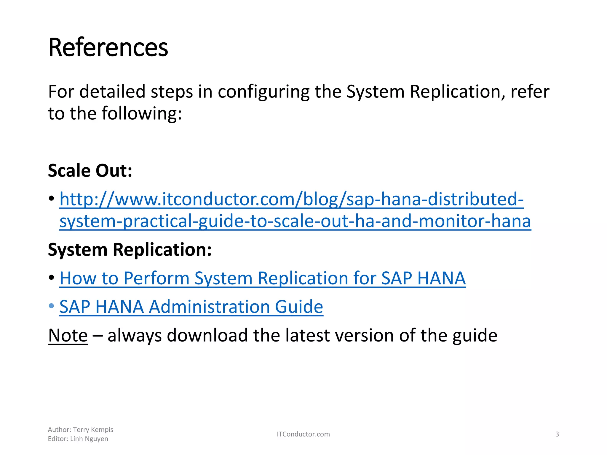 Sap Hana System Replication Setup Operations And Hana Monitoring Pdf Operating Systems