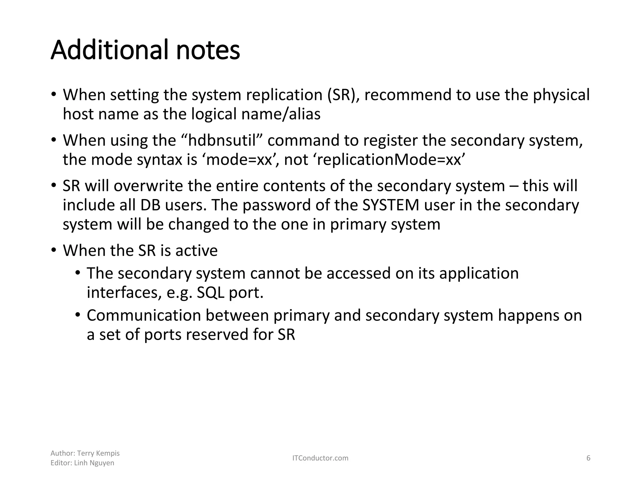 Sap Hana System Replication Setup Operations And Hana Monitoring Pdf Operating Systems