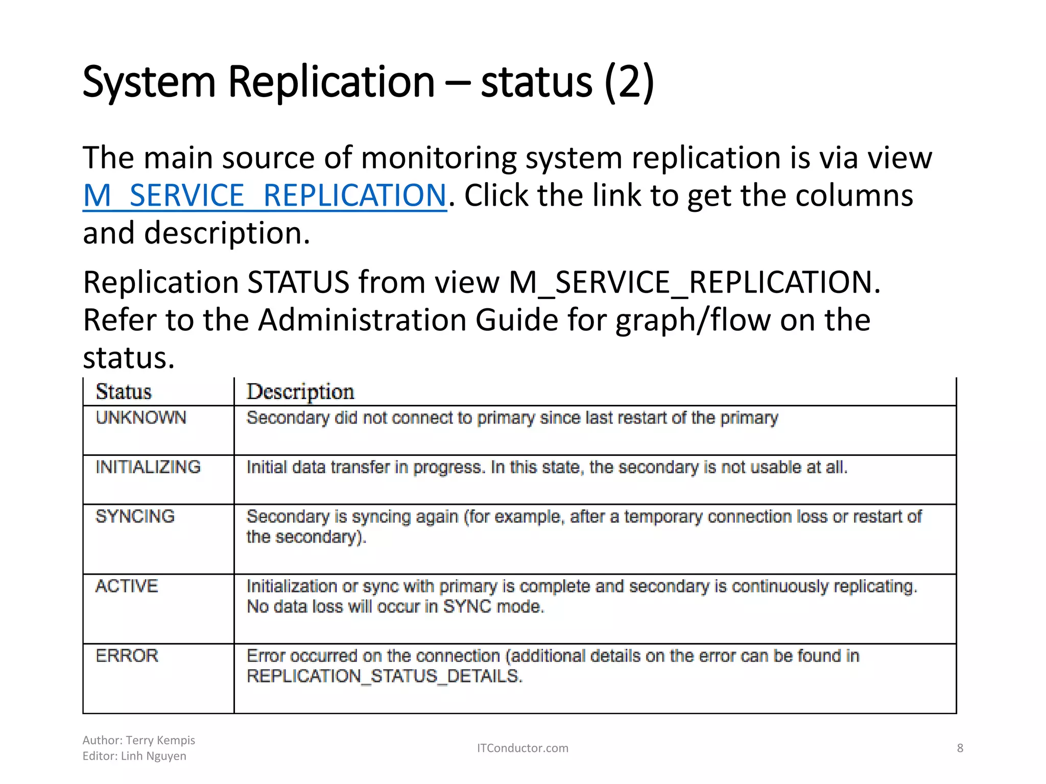 SAP HANA System Replication - Setup, Operations and HANA Monitoring | PDF