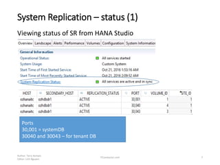 SAP HANA System Replication - Setup, Operations and HANA Monitoring | PDF