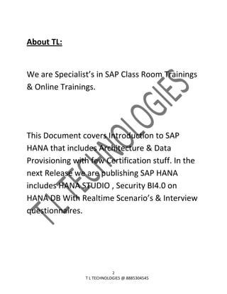 Sap hana documentation @ TL Technologies | PDF