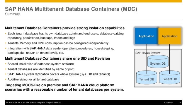 SAP HANA SPS10- Multitenant Database Containers