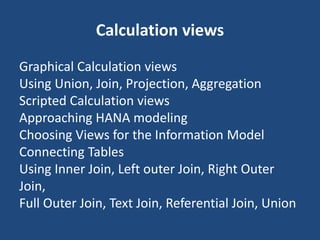 Sap hana modelling online training | PPTX