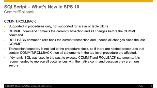 SAP HANA SPS10- SQLScript | PPT