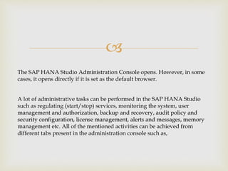 Sap hana studio administration console | PPTX | Databases | Computer ...