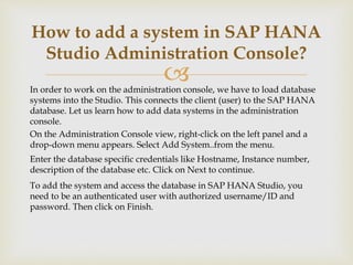 Sap hana studio administration console | PPTX | Databases | Computer ...