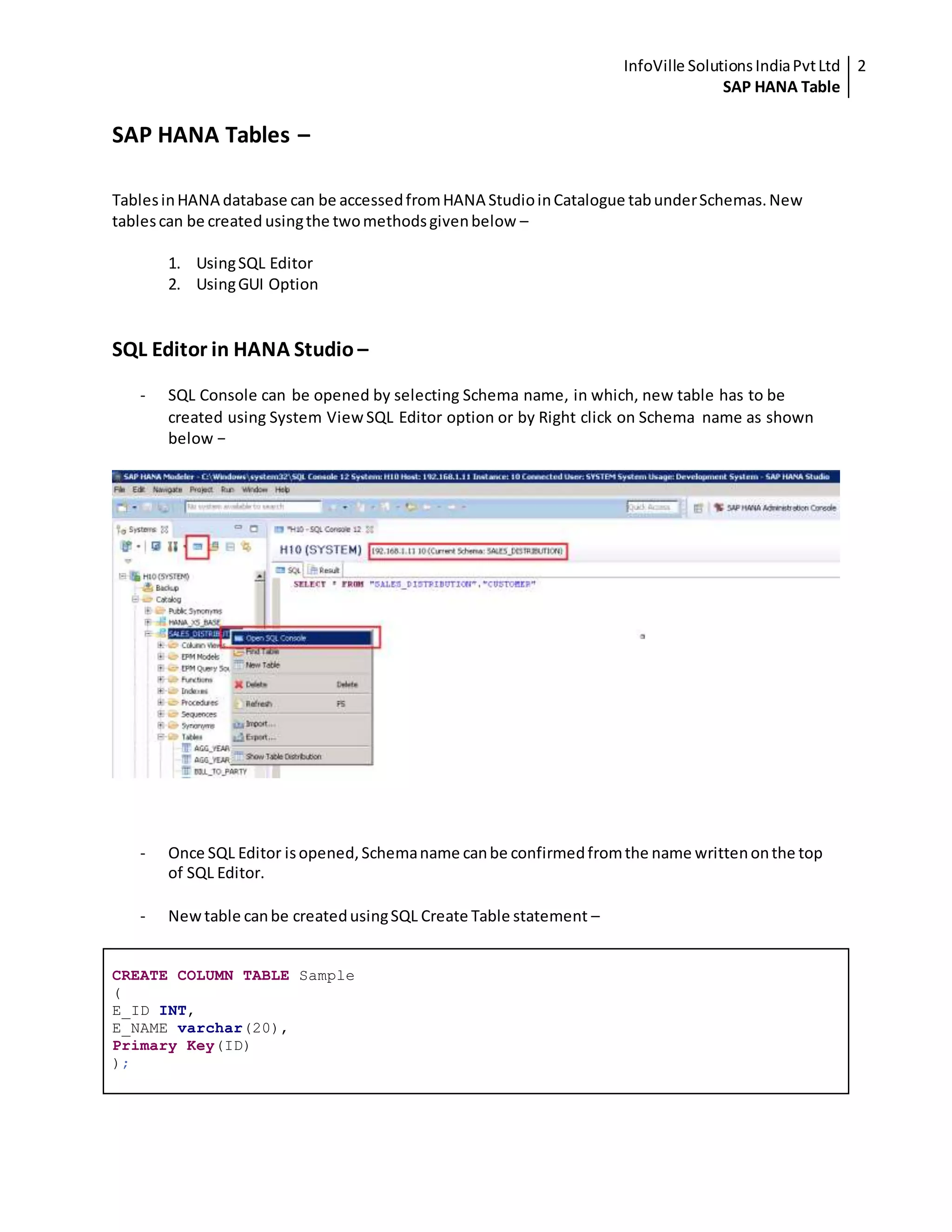 SAP HANA Table Creation | PDF