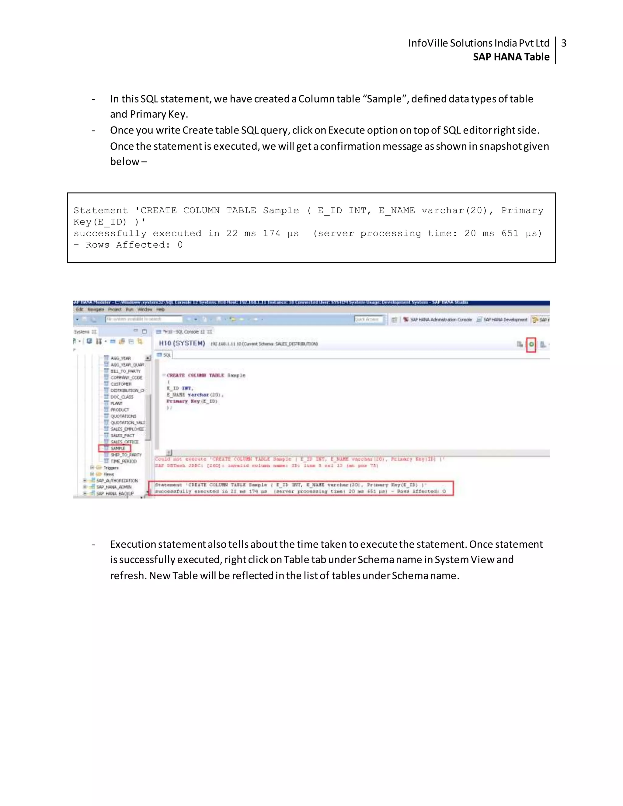 SAP HANA Table Creation | PDF