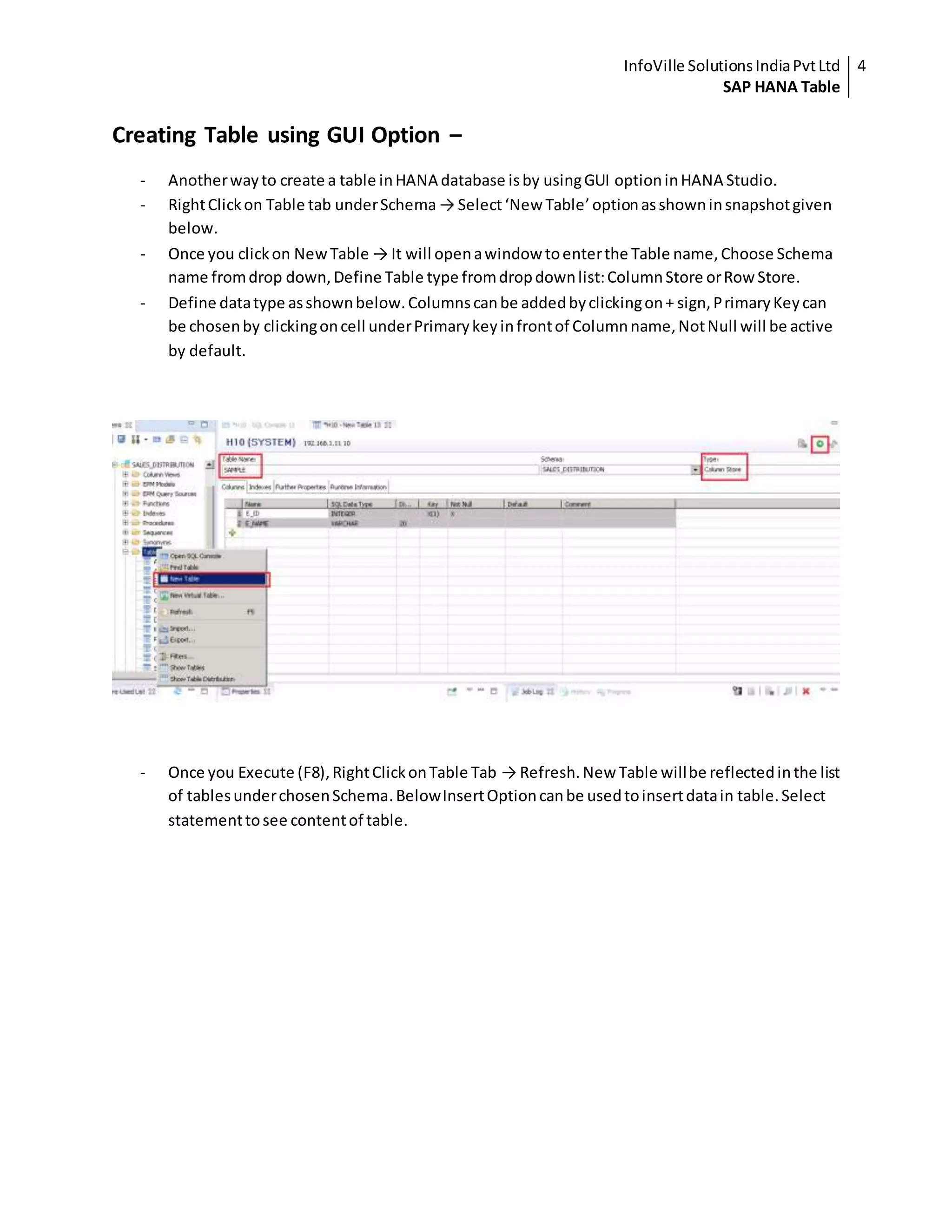 SAP HANA Table Creation | PDF