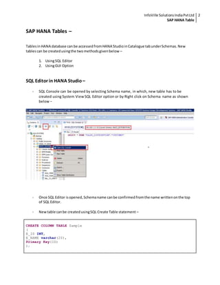 SAP HANA Table Creation | PDF