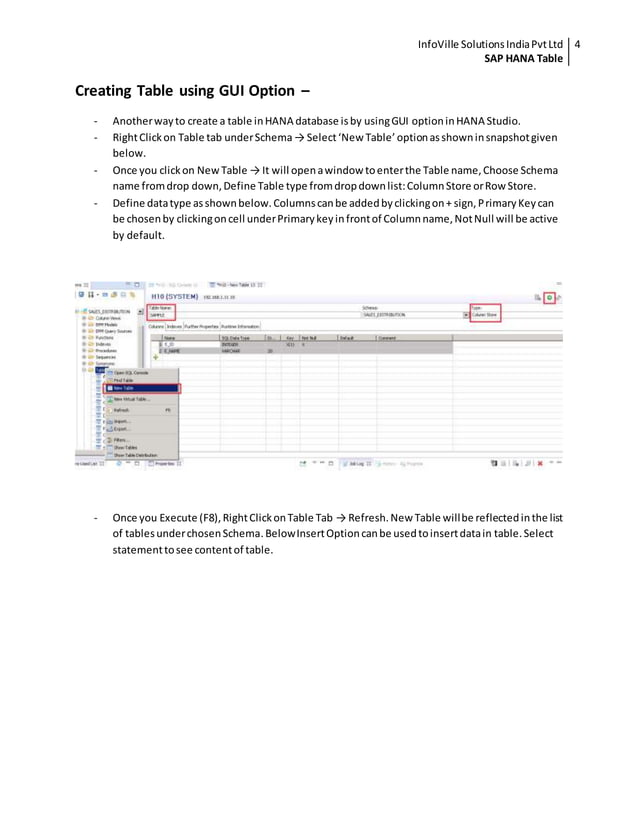 SAP HANA Table Creation | PDF