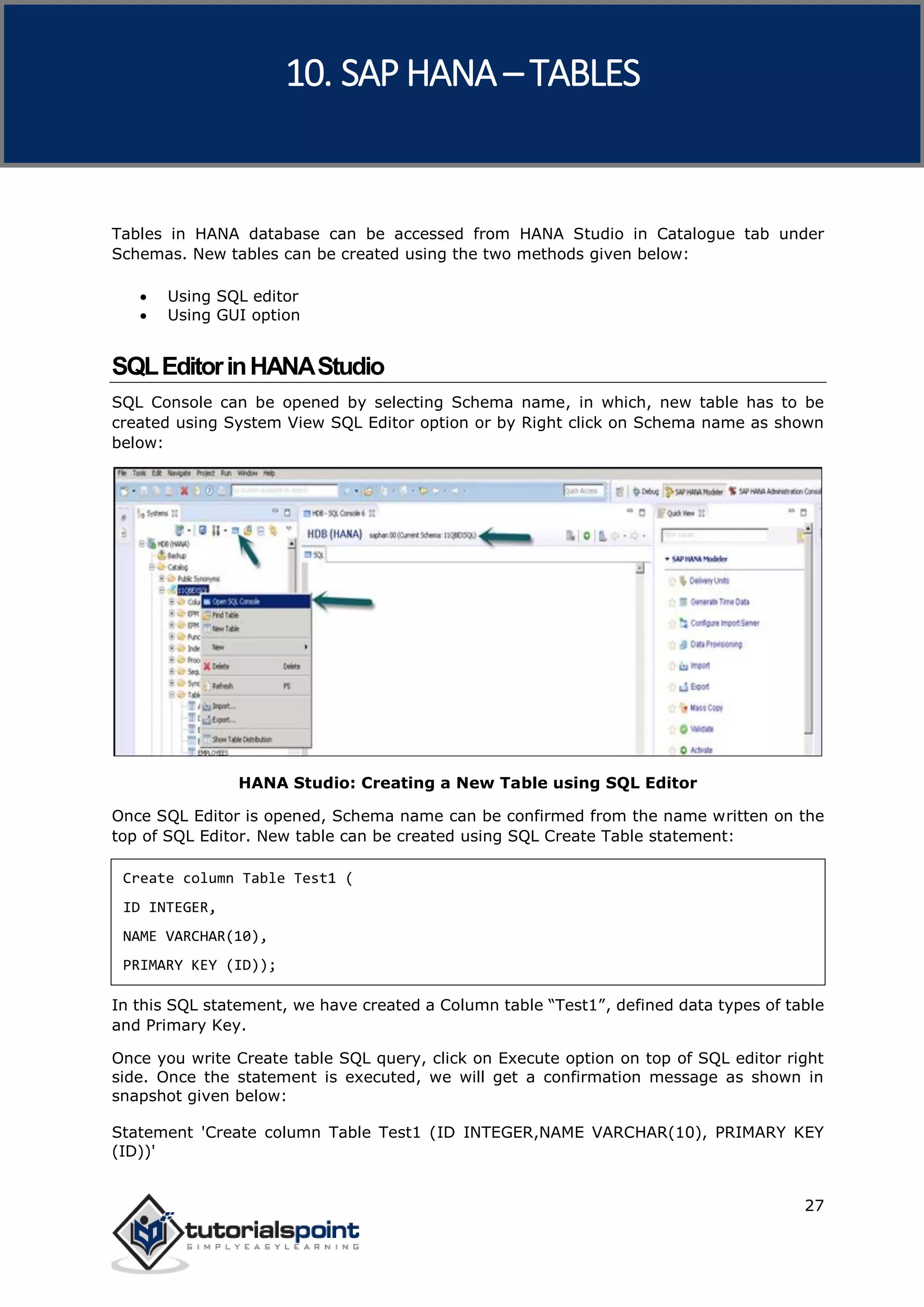 Sap hana tutorial | PDF