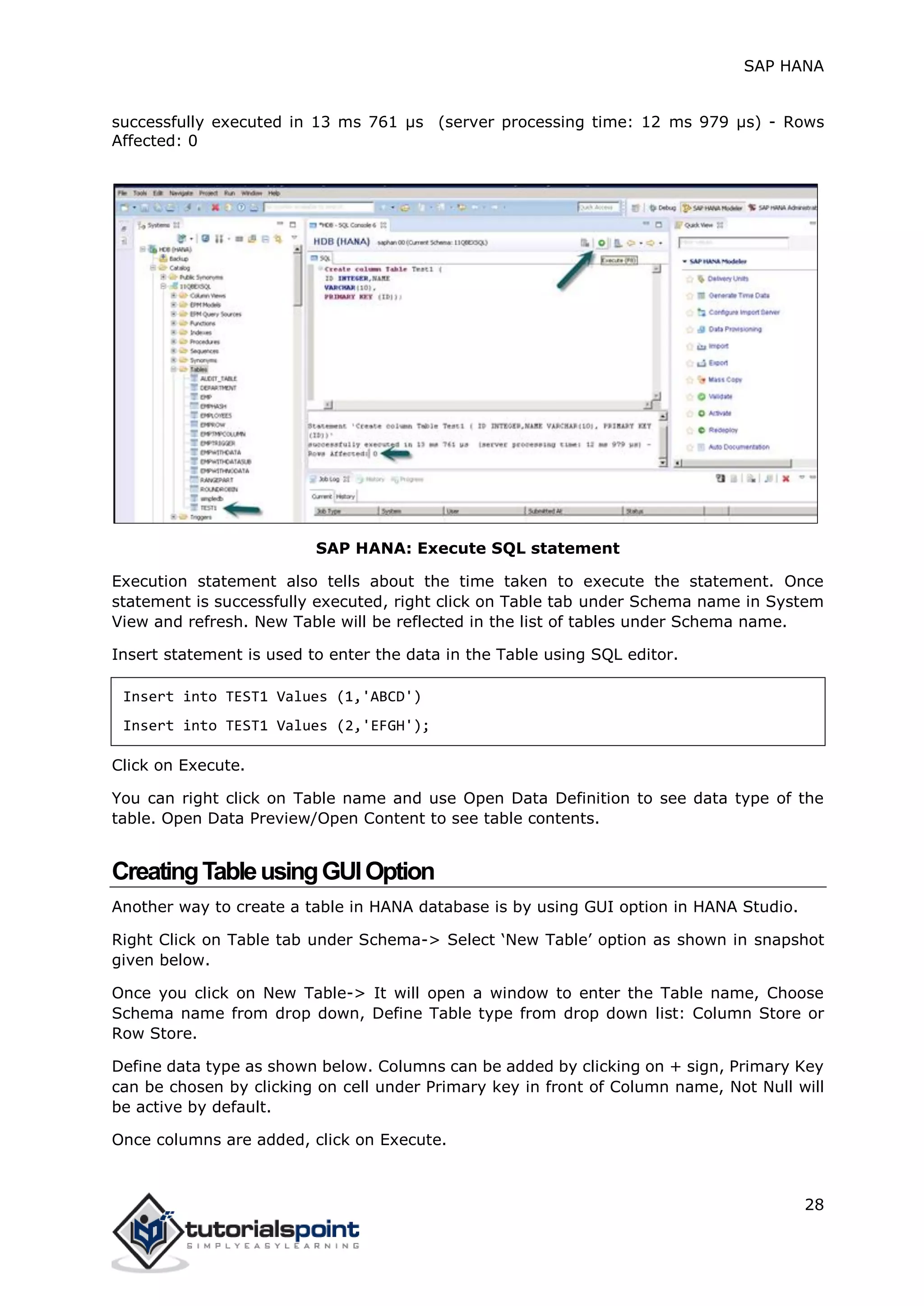 Sap hana tutorial | PDF