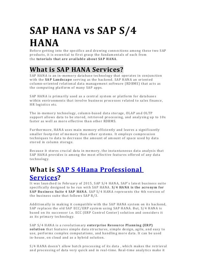 SAP HANA vs SAP S4 HANA | PDF