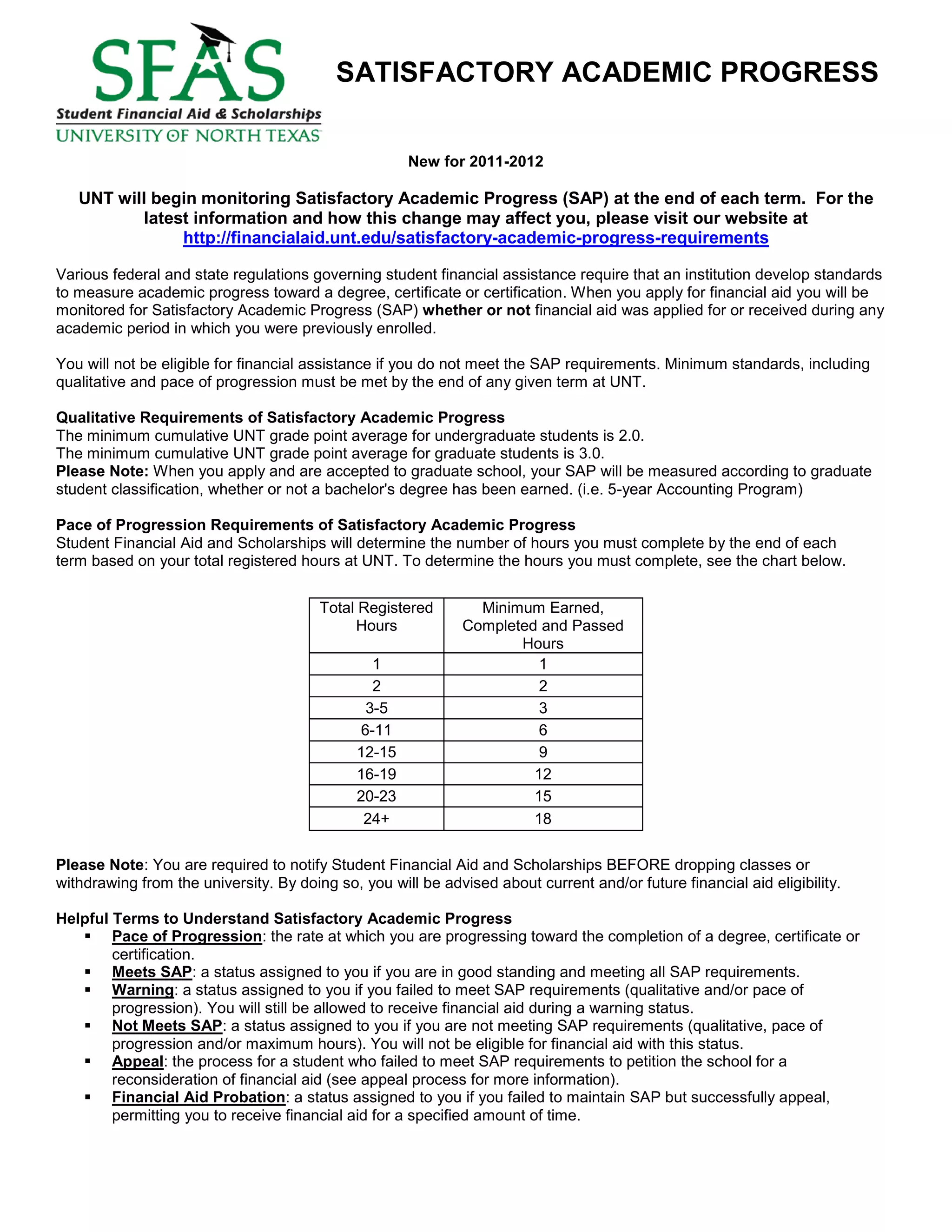 Satisfactory Academic Progress Handout Fall 2011 | PDF