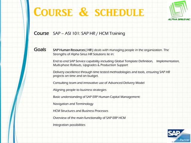 SAP HR/HCM Training by Alpha Sirius Inc. | PDF
