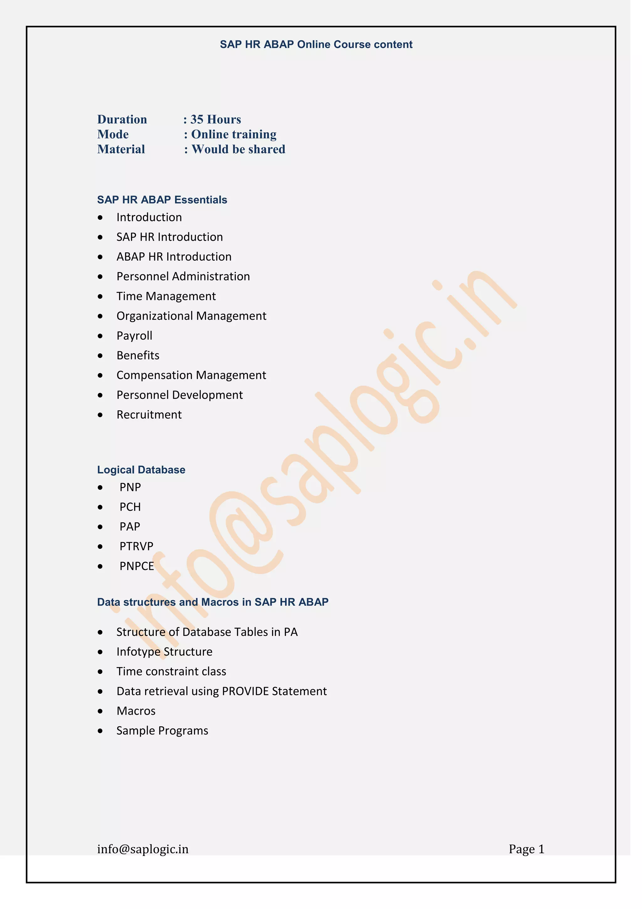 Sap Hr Abapcoursecontent Pdf Databases Computer Software And
