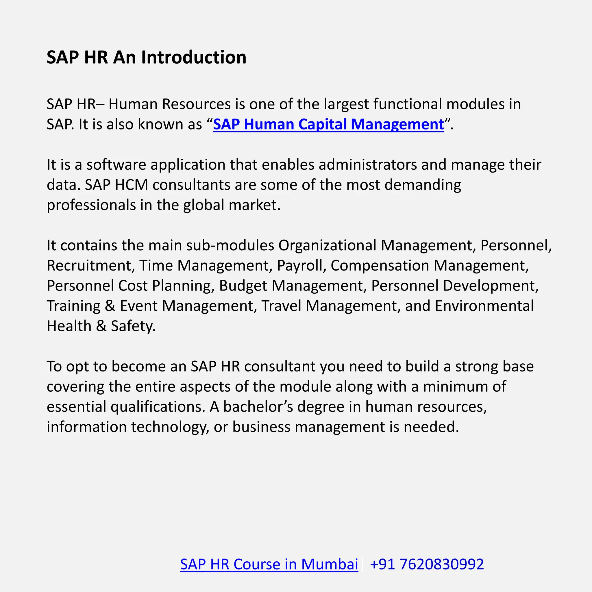 SAP HR Training institute in Mumbai with Placement | PPTX