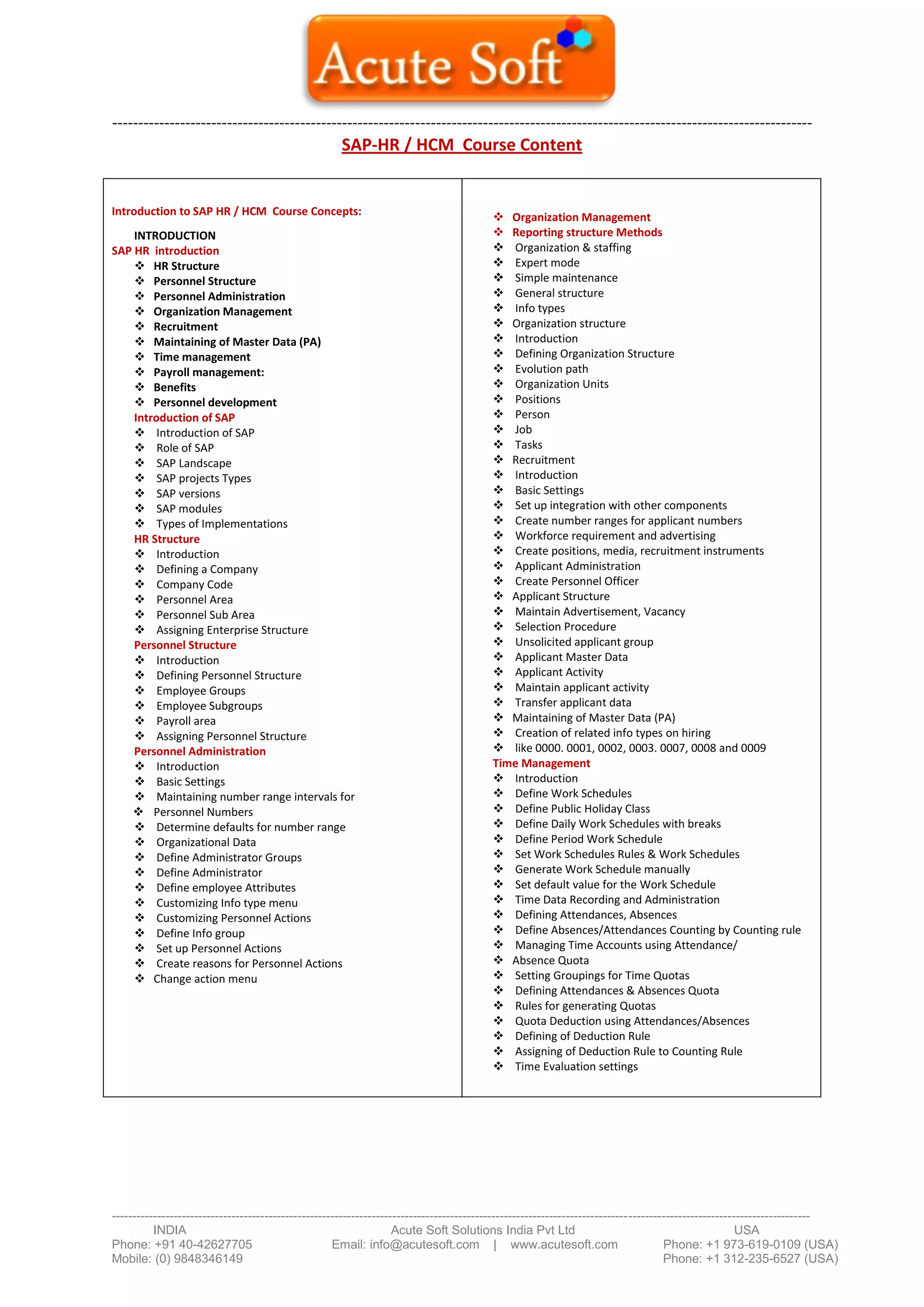 SAP HR/HCM ONLINE TRAINING | PDF