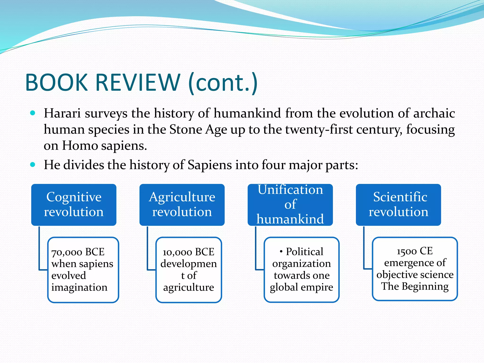 BOOK REVIEW OF : SAPIENS A BRIEF HISTORY OF HUMANKIND | PPTX