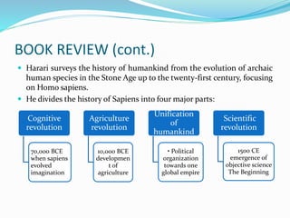BOOK REVIEW OF : SAPIENS A BRIEF HISTORY OF HUMANKIND | PPTX