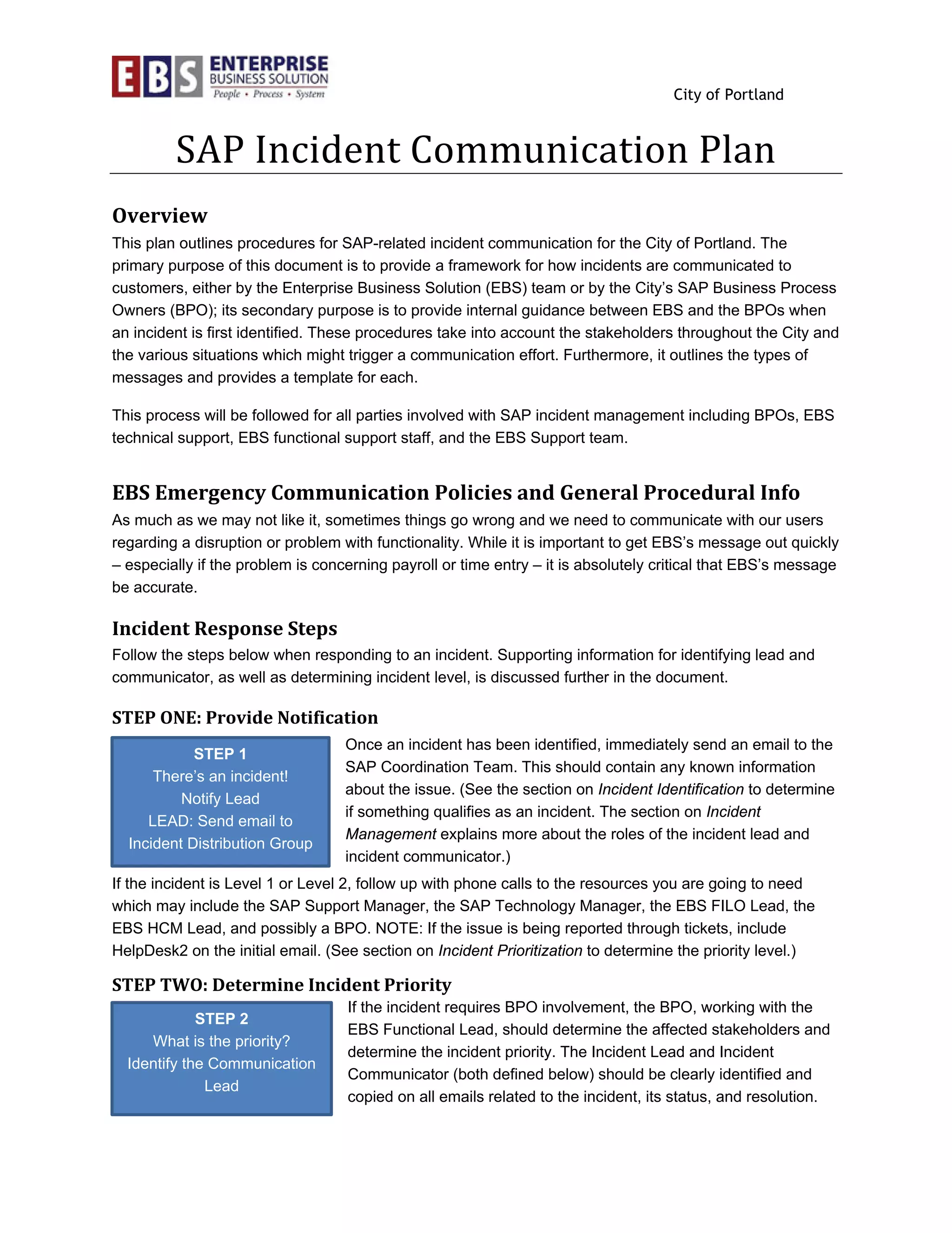 Sap incident communication plan | PDF