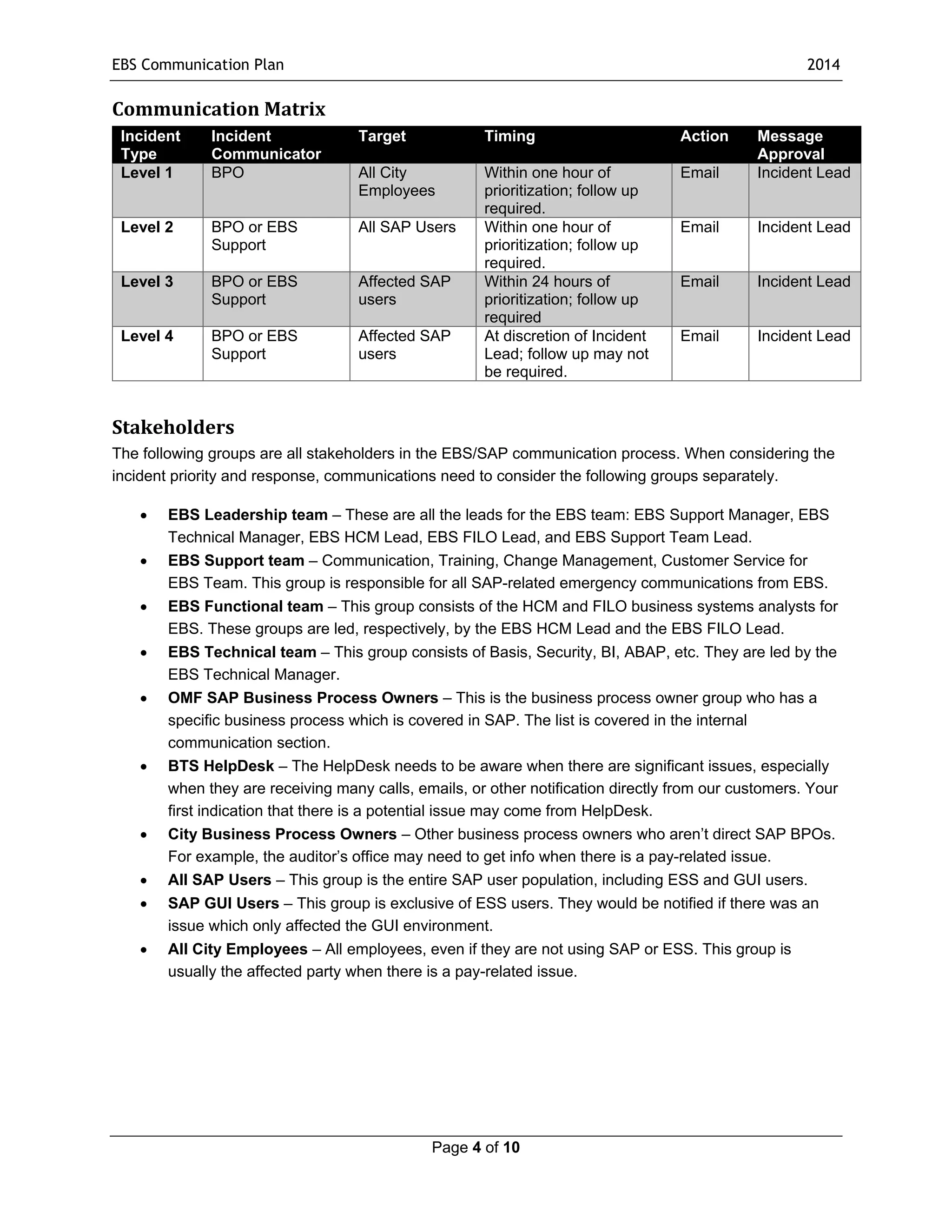Sap incident communication plan | PDF