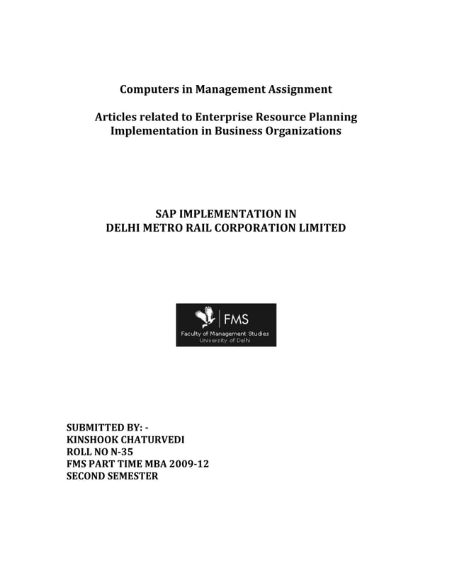 Sap in delhi metro | DOCX | Computer Software and Applications | Computing