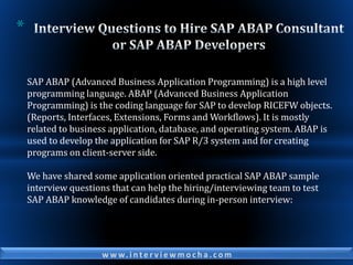 SAP Interview Questions for Experienced to Hire SAP Specialists_Part 1 | PPTX | Databases ...