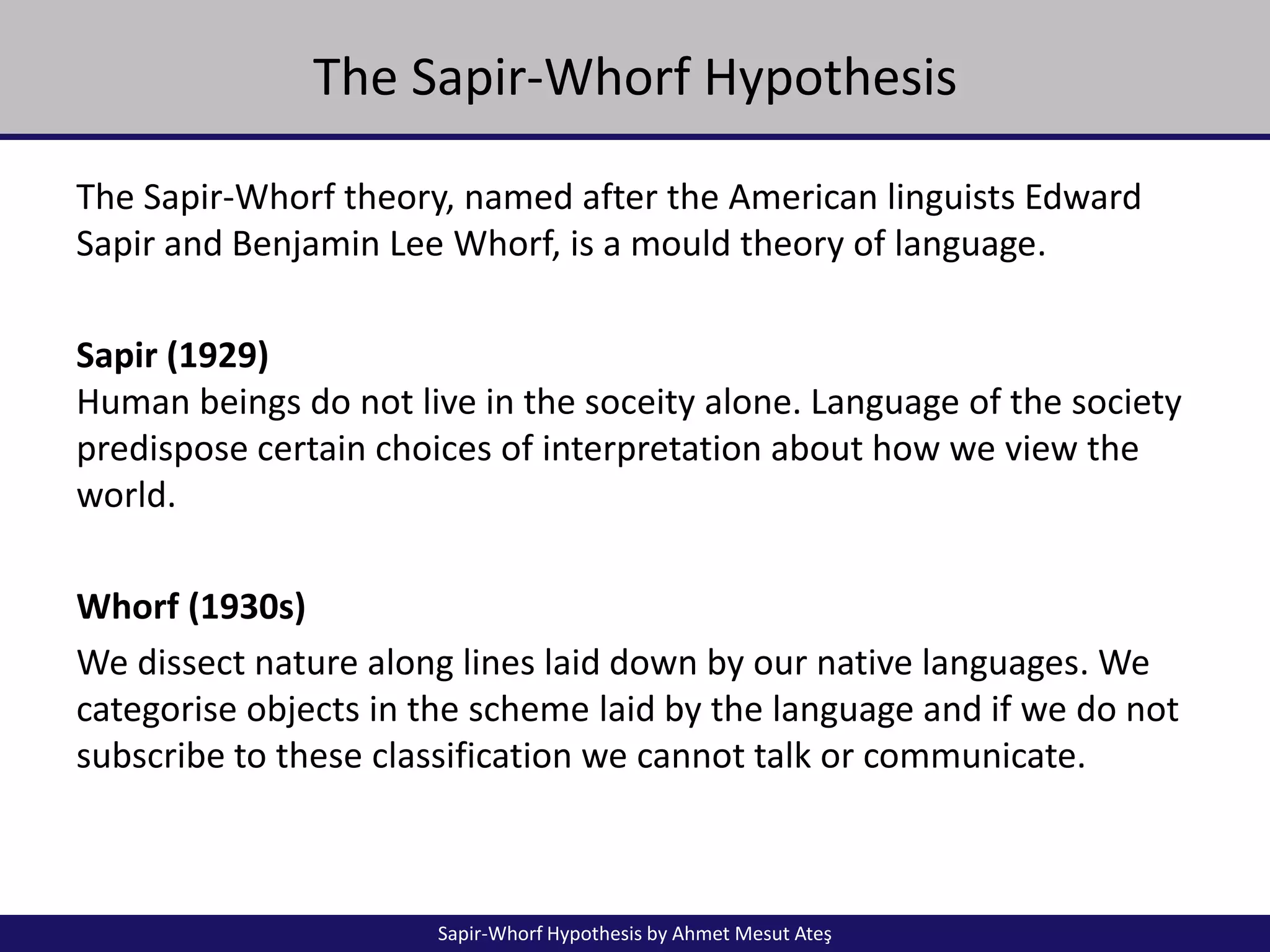 Sapir Whorf hypothesis | PPTX
