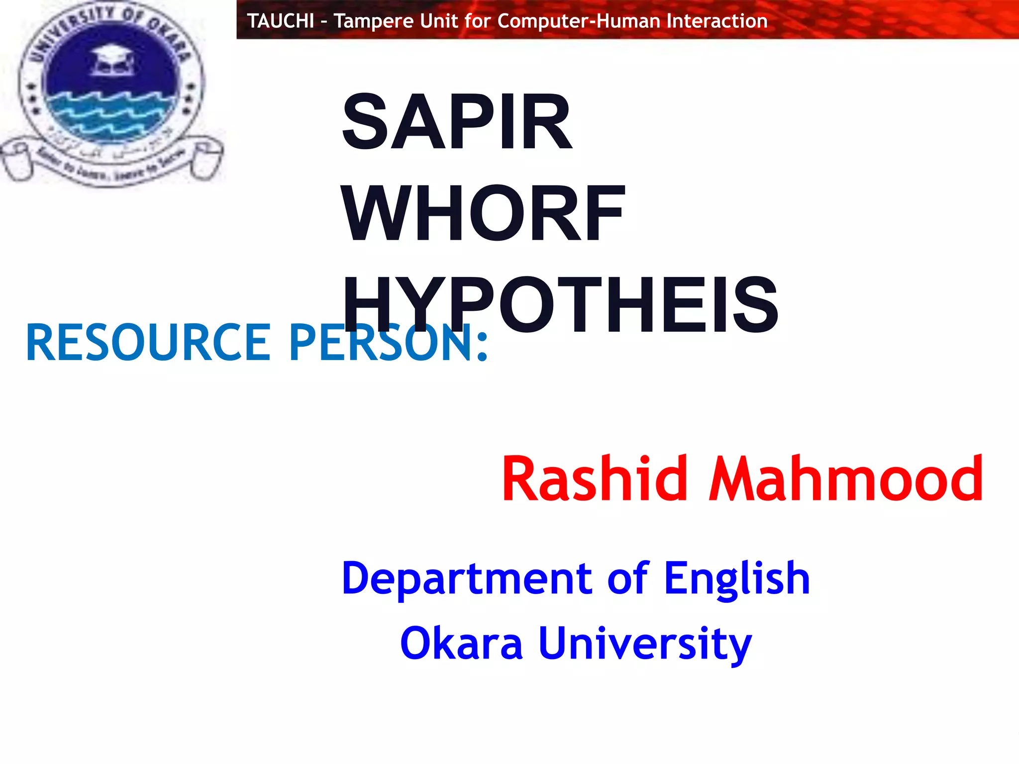 Sapir Whorf Hypothesis.ppt | Physics | Science