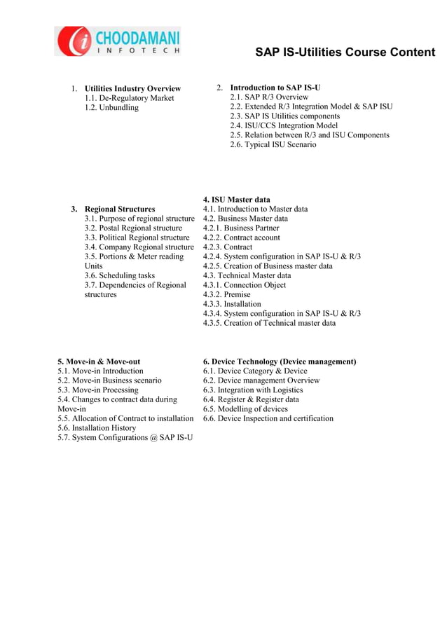 SAP ISU/CCS Course Content | PDF