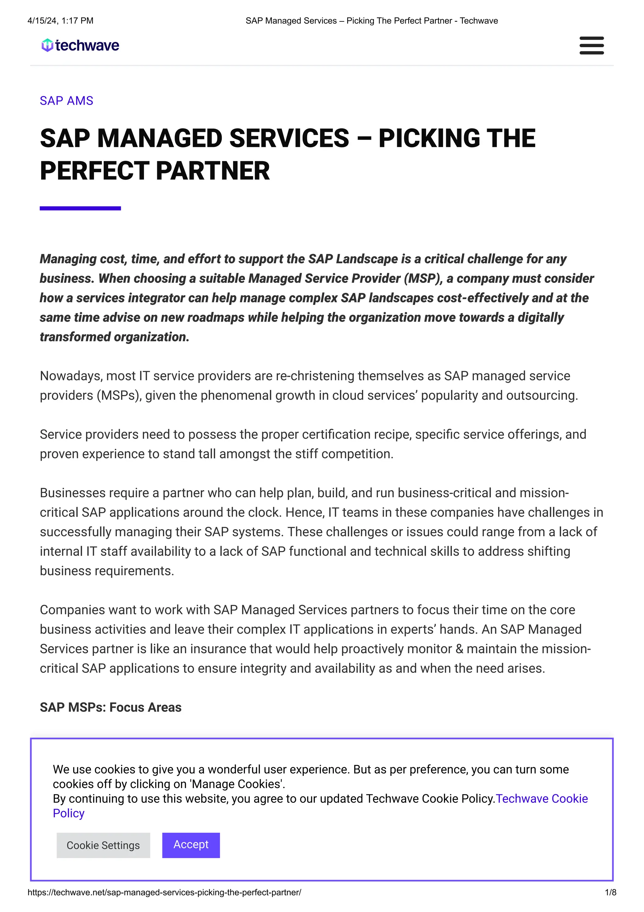 SAP Managed Services – Picking The Perfect Partner - Techwave.pdf | Cloud Computing | Internet