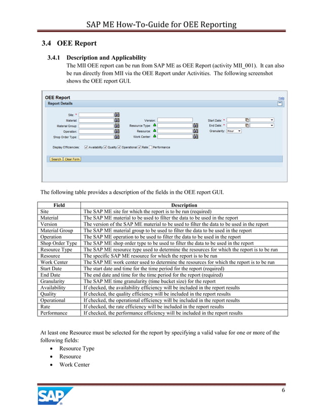 Sap me how to-guide - oee reporting | PDF