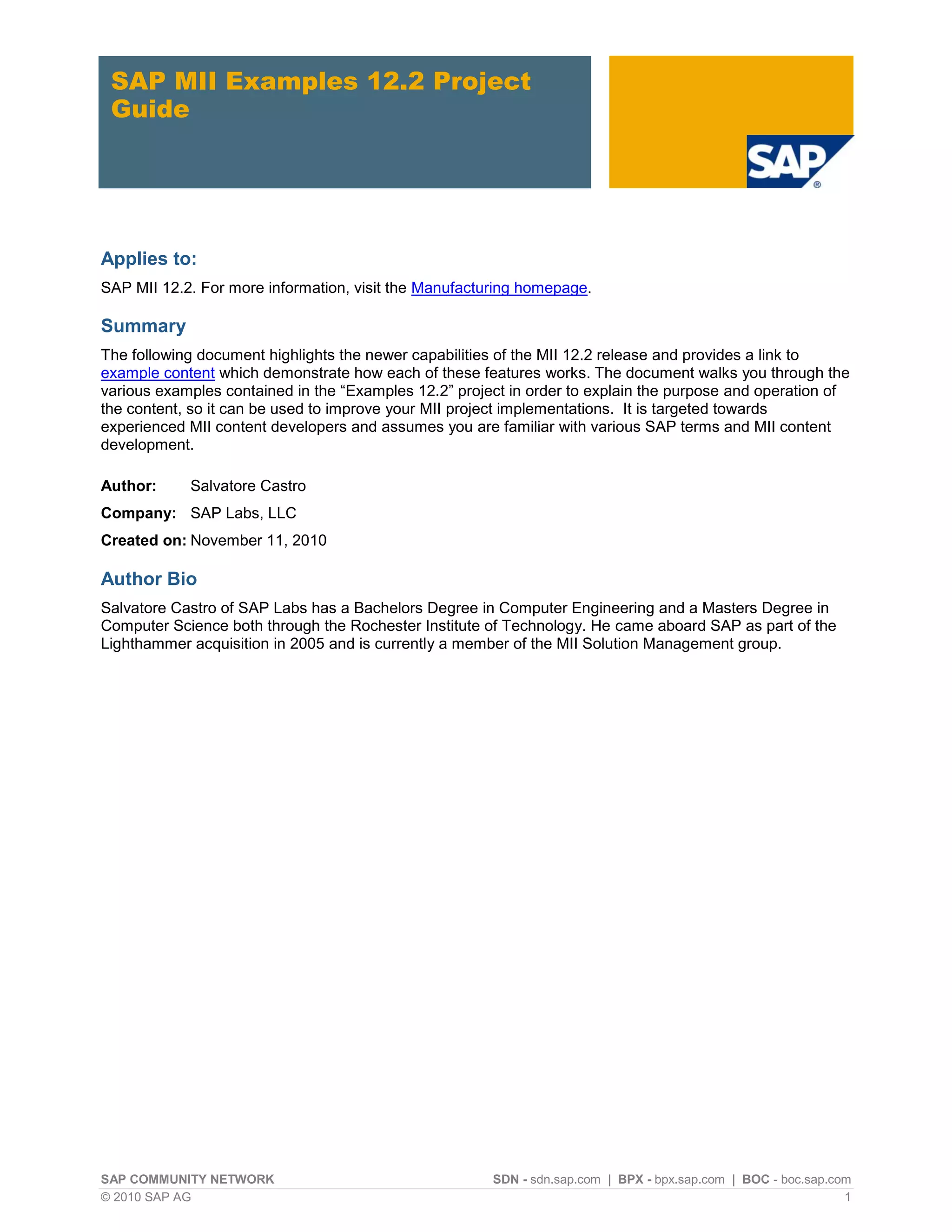 Sap mii examples 12.2 project guide | PDF