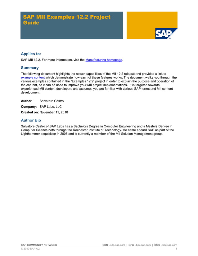 Sap mii examples 12.2 project guide | PDF