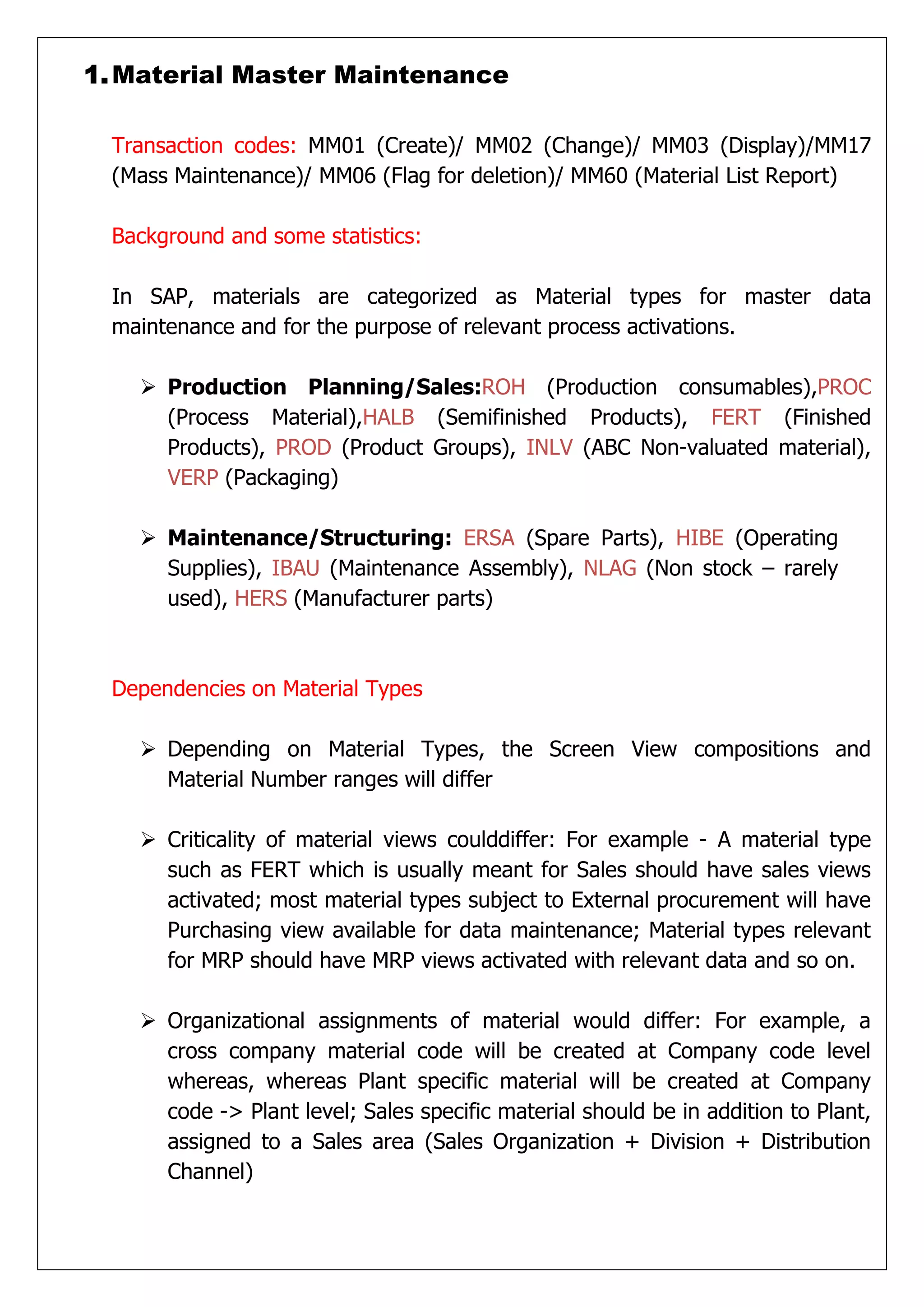 SAP MM Essential Master Data | DOCX