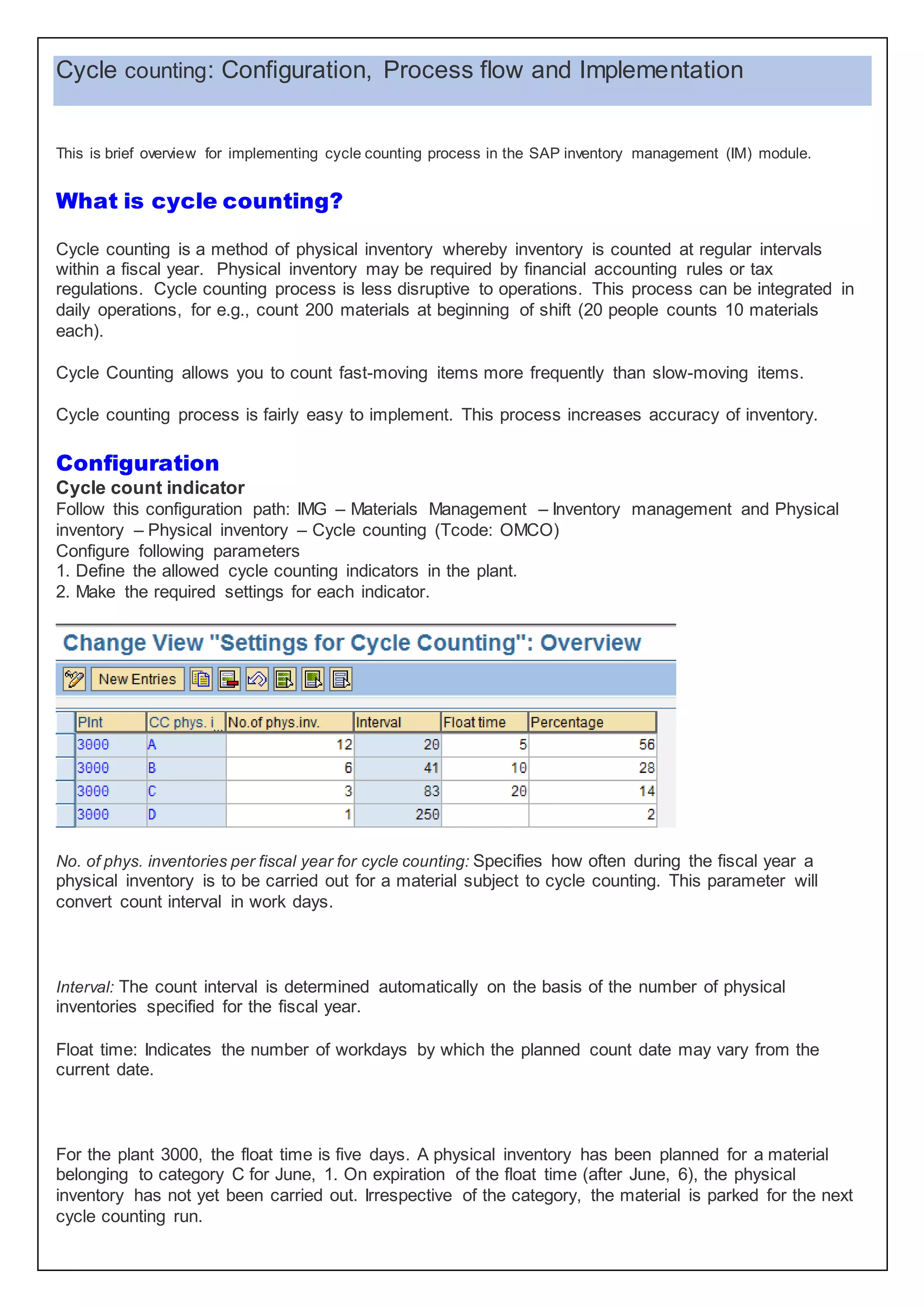 SAP MM IM Physical inventory -cycle counting | DOCX