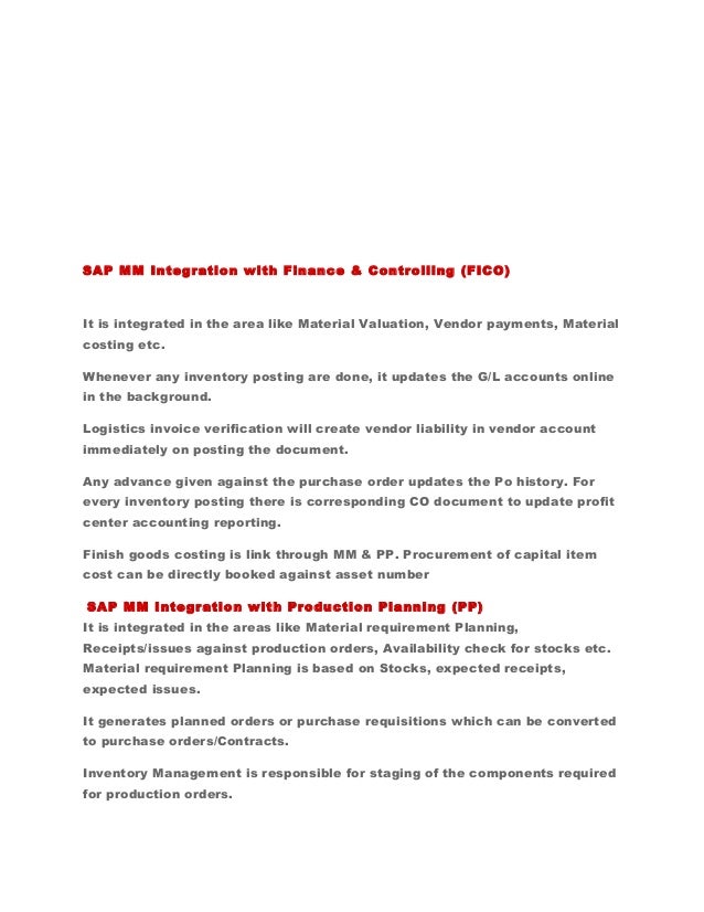 Sap mm integration with finance