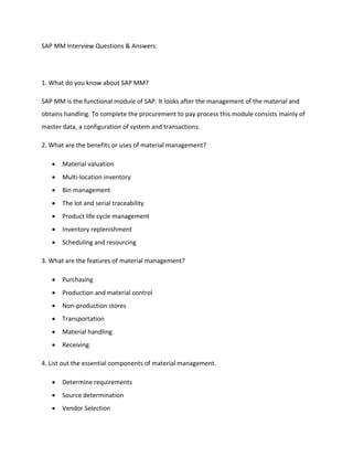 Top 25 SAP MM Interview Questions & Answers | IQ Online Training | PDF
