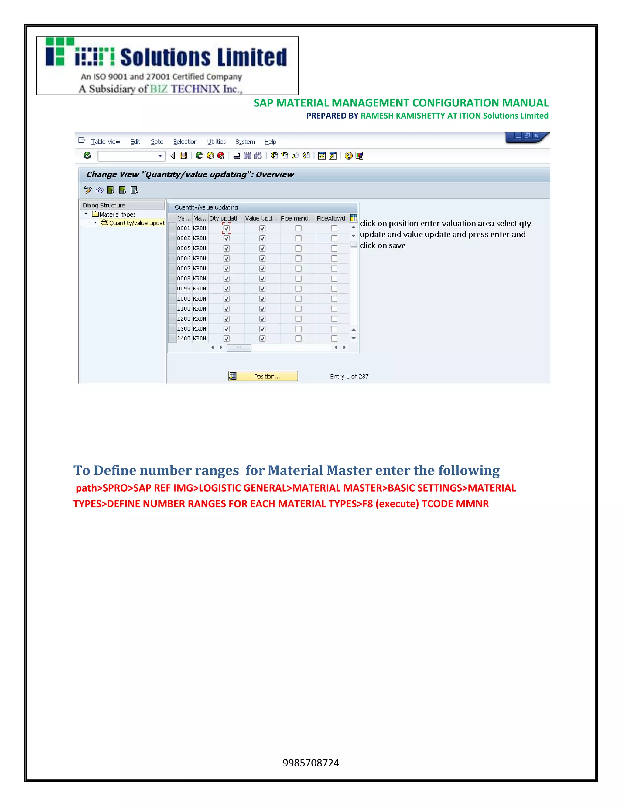 Sap mm configuration document ramesh kamishetty | PDF