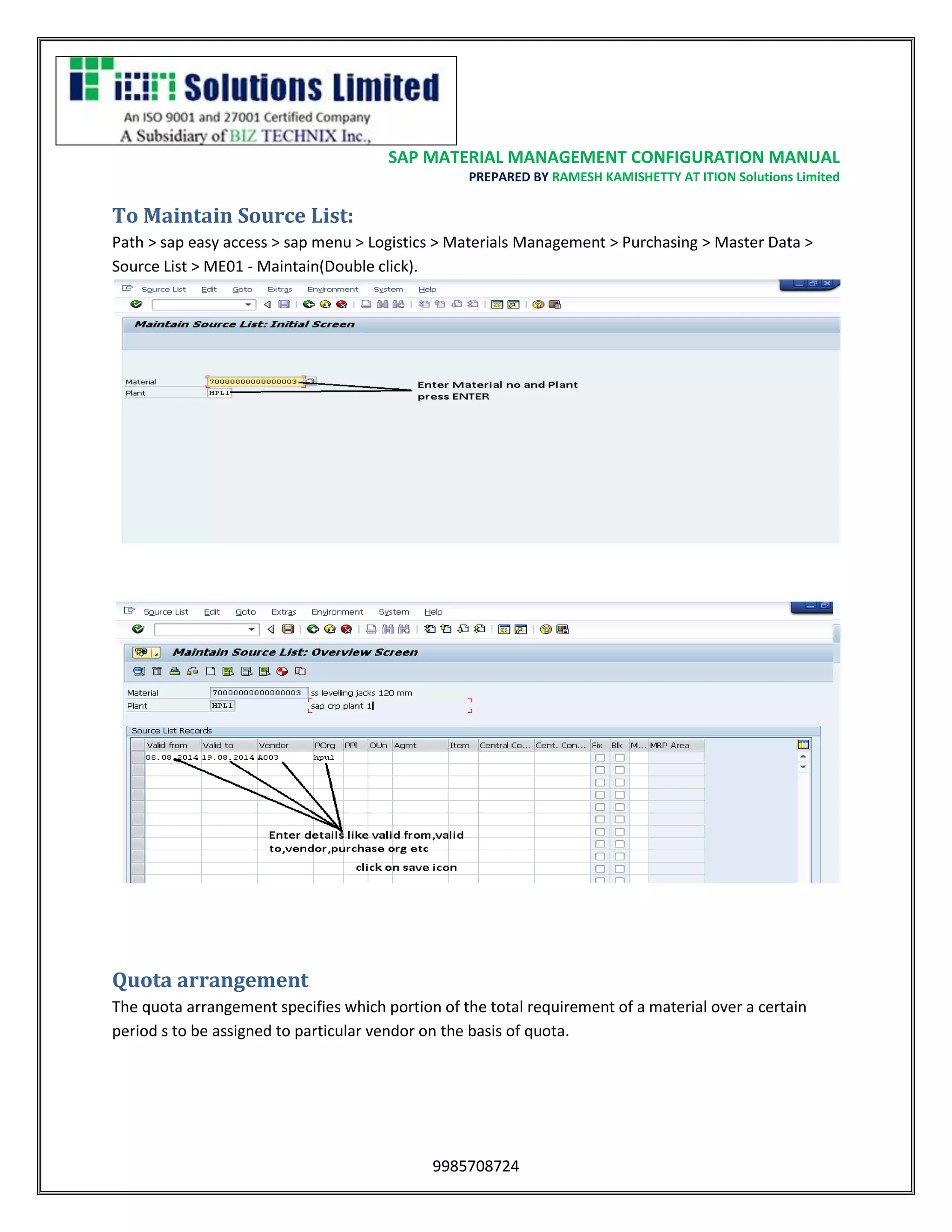Sap mm configuration document ramesh kamishetty | PDF