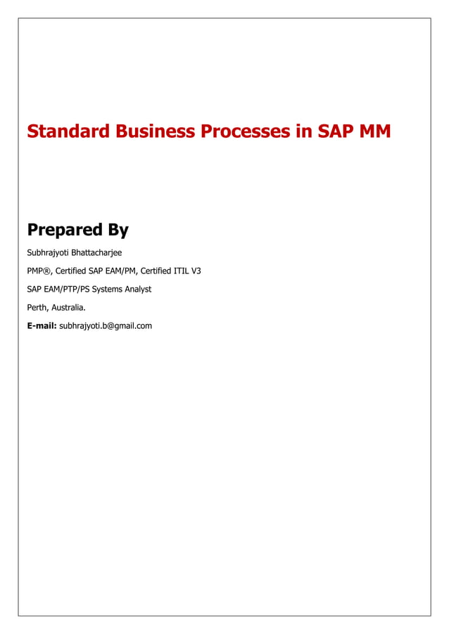 SAP MM Standard Business Processes | DOCX