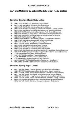 SAP MM TCODE - SAP malzeme yönetimi işlem kodları | PDF