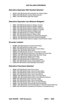 SAP MM TCODE - SAP malzeme yönetimi işlem kodları | PDF