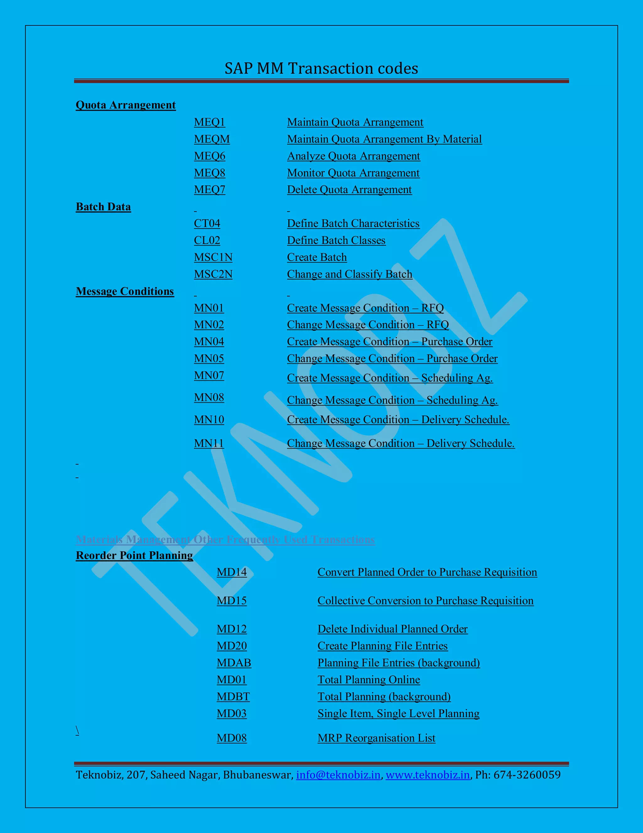 Sap mm t_codes | PDF
