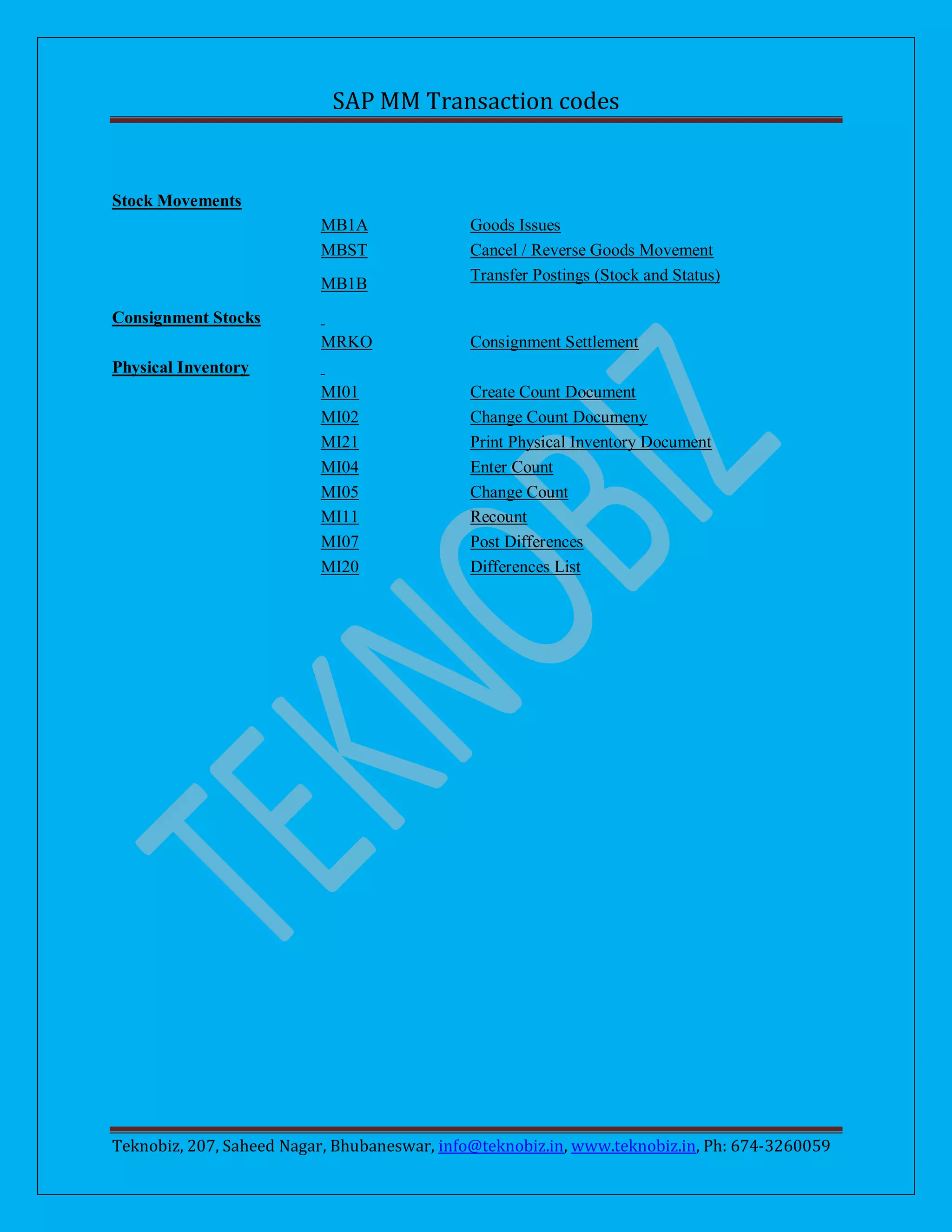 Sap mm t_codes | PDF