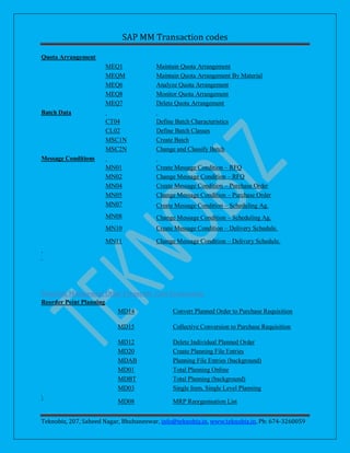Sap mm t_codes | PDF