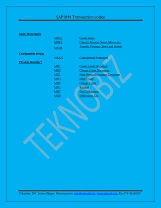 Sap mm t_codes | PDF